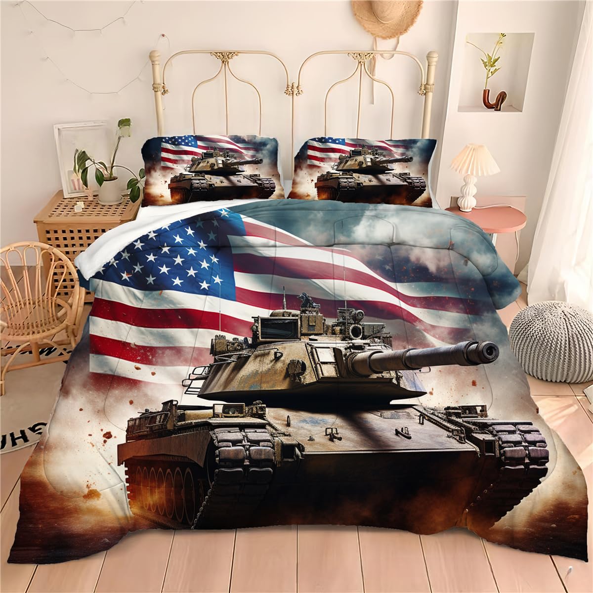 Military Jet Bedding Sets Fighter on The Runway Plane Military Theme Down Comforter for Boys Adults Men Bedroom Decor with 1 Pillow Sham Twin Size