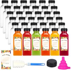 moretoes 36pcs 12oz plastic juice bottles with caps, bulk clear empty juicing bottle containers with lids for juicing drinking milkshake tea