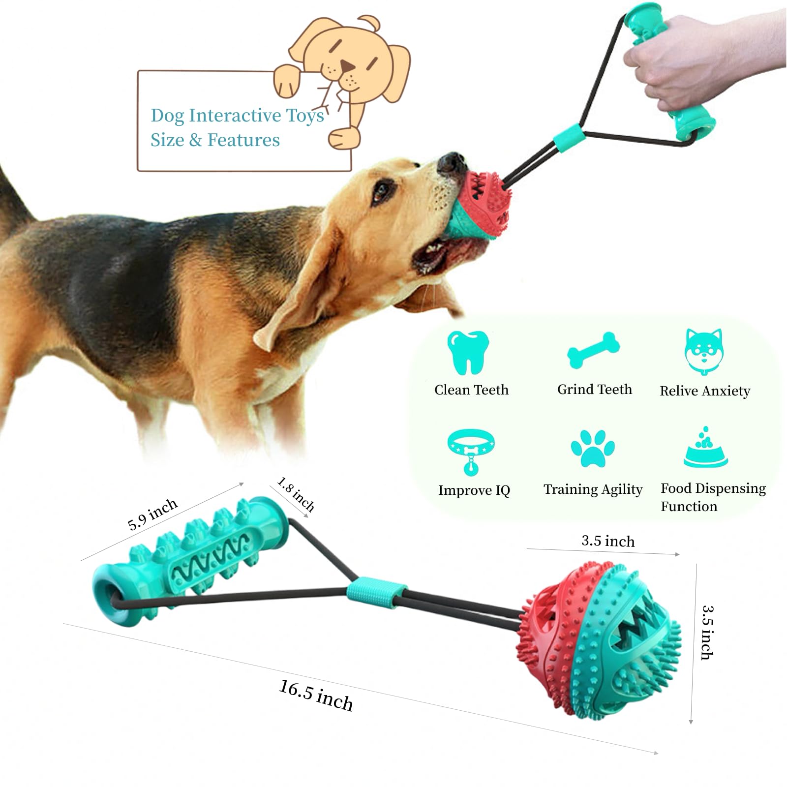 Interactive Dog Toys Tug of War,TPR Dog Chew Toys,Mentally Stimulating Toys for Dogs,Puppy Teething Toys for Boredom,Dog Puzzle Treat Food Dispensing Ball Toy for Small Medium Large Dog