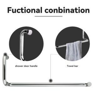 TOGU SUS304 Stainless Steel 8 "Shower Door Handle 24" Towel bar Combination, can be Used as Both Towel bar for Glass Shower Door and Bath Door Pull Handle, Polished Chrome Finish.