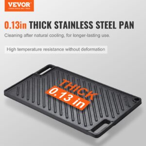 VEVOR Reversible Grill/Griddle, 9.7"x16.7" Pre-Seasoned Cast Iron Griddle, Rectangular Double Burner Griddle Pan, Non-Stick Family Pan Cookware with Handles, Flat Top Plate for BBQ, Gas Grill, Black