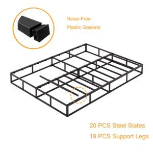 Bednowitz King Box Spring，5 Inch Low Profile Metal Boxspring with Non-Slip Fabric Bed Cover, Sturdy Heavy Duty Steel Structure Bed Base, Noise-Free Mattress Foundation, Easy Assembly，Black