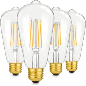 4-pack vintage 8w st64 led edison light bulbs 100w equivalent, 1400lm e26 light bulbs, 2700k warm white, antique filament led bulbs, cri 90+, clear glass, great bulbs for home, bedroom, non-dimmable