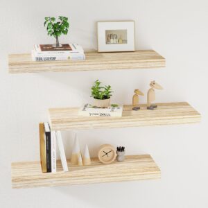 bofire wall shelves, floating shelves for wall, wall mounted wood shelves for bedroom laundry living room, solid wood display shelves decor (wood, 17 inches)