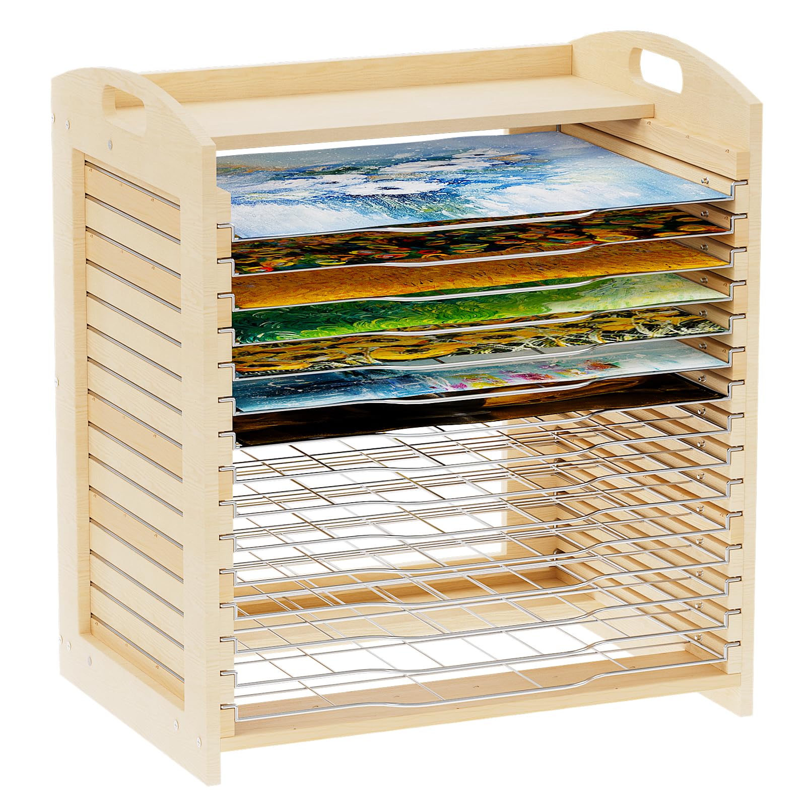 Baoz Art Drying Rack For Classroom, Wall Mounted/Mobile Drying Rack Art With 15 Shelves for Art Studios Classrooms 20.15" D x 13.46" W x 19.05" H