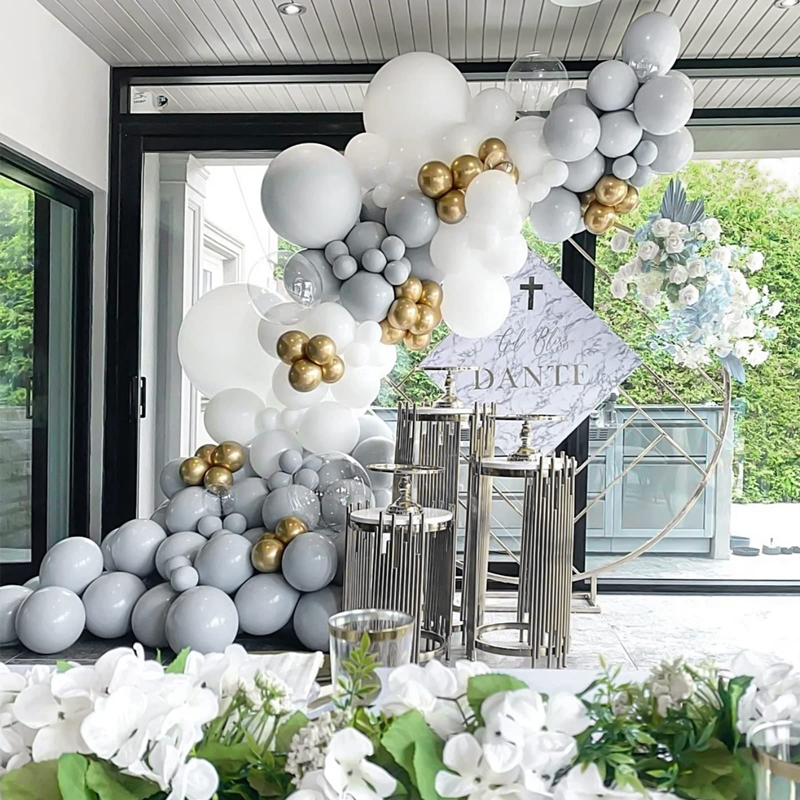 RUBFAC 154pcs Gray Balloons Different Sizes 18 12 10 5 Inches for Garland Arch, Premium Gray Latex Balloons for Birthday Baby Shower Graduation Wedding Anniversary Party Decorations