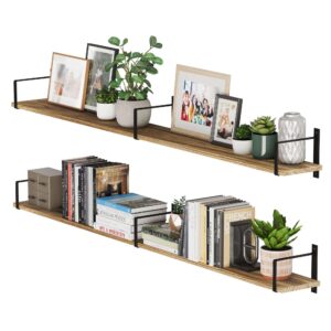 60"x6" wood floating shelves wall bookshelf rustic shelf (set of 2) brown farmhouse finish includes hardware