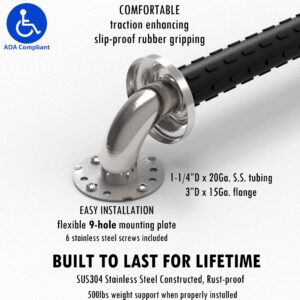 AquaChase 1-1/4 Grab Bar with Rubber Grip, ADA Compliant Bath Safety Shower Handrail, Bathroom Mobility Aid Handle for Seniors and Disabled, Heavy Duty 500lbs Support (16in, Chrome with Rubber)