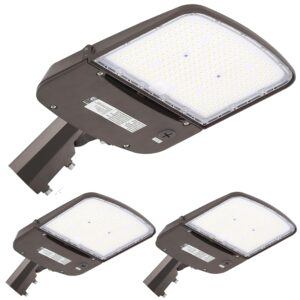 3 pack led 150w/200w switchable parking lot light, 150lm/w led street lighting with photocell [400w-600w hps equiv.] 5000k 100-277v, 5000k commercial adjustable slip fitter mount led shoebox light