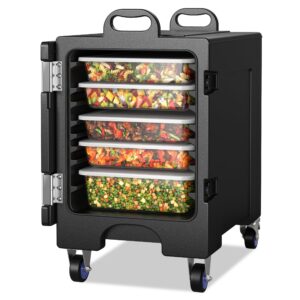 arlime hot box food warmer 81 qt, front-loading insulated food pan carrier for 5 full-size pans, food-grade lldpe material, hot boxes with wheels for catering for canteen and restaurant use, black