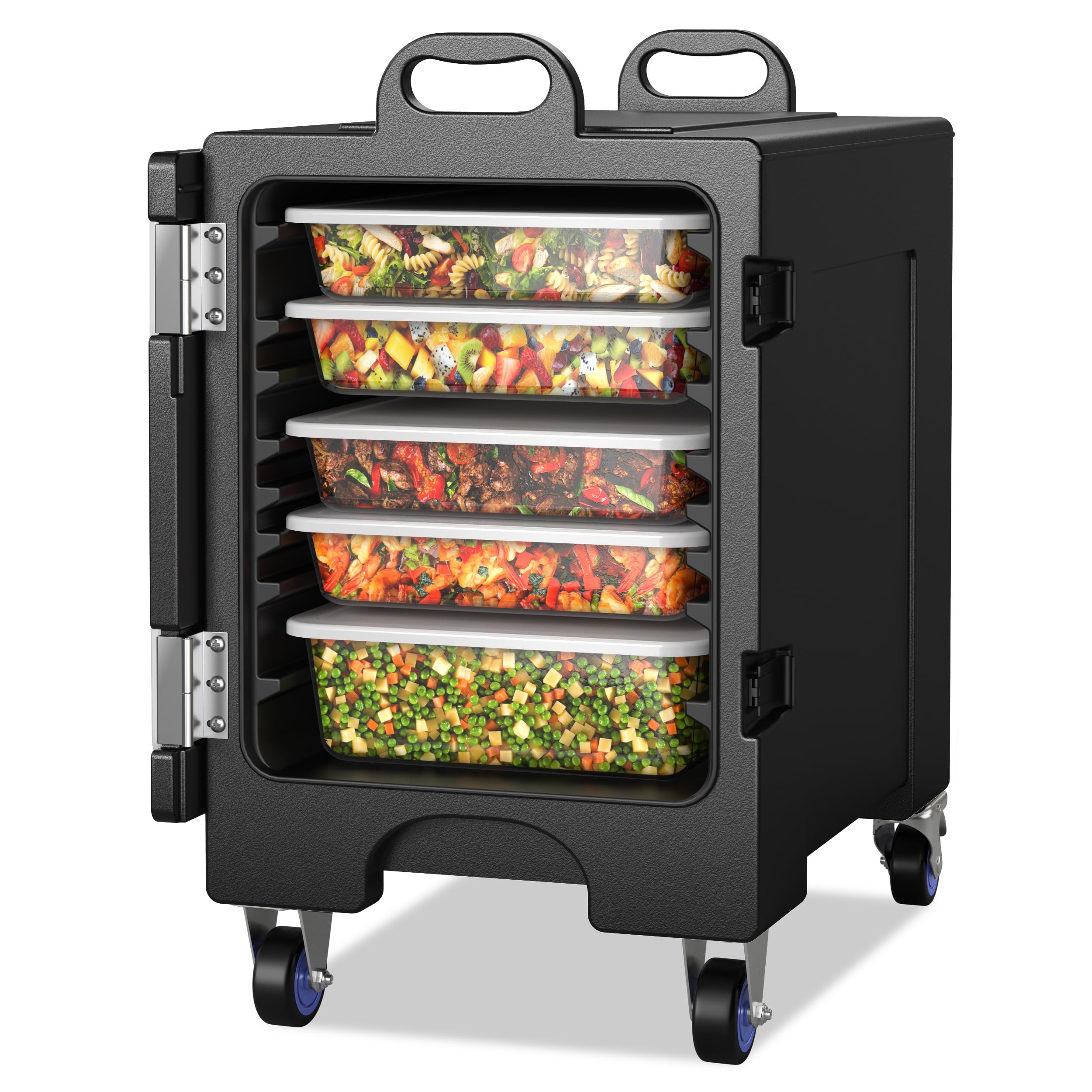 ARLIME Hot Box Food Warmer 81 QT, Front-Loading Insulated Food Pan Carrier for 5 Full-Size Pans, Food-Grade LLDPE Material, Hot Boxes with Wheels for Catering for Canteen and Restaurant Use, Black