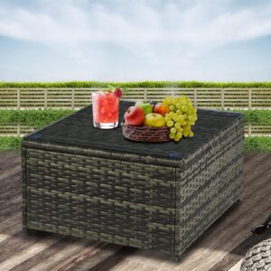 YIYAN Outdoor Patio Ottoman PE Rattan Footstool Ottoman for Backyard All Weather Outdoor, Wicker Rattan Outdoor Ottomans Footrest Seat for Side Table (Tempered Glass)