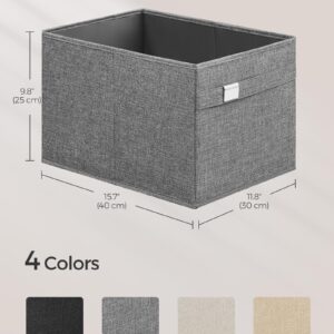 SONGMICS Storage Baskets, Set of 4 Extra Large Storage Bins for Organizing, 30L, 15.7 x 11.8 x 9.8 Inches, Fabric Storage Cubes for Shelves, Easy to Clean, Foldable, 2 Handles, Dove Gray UROB240G04