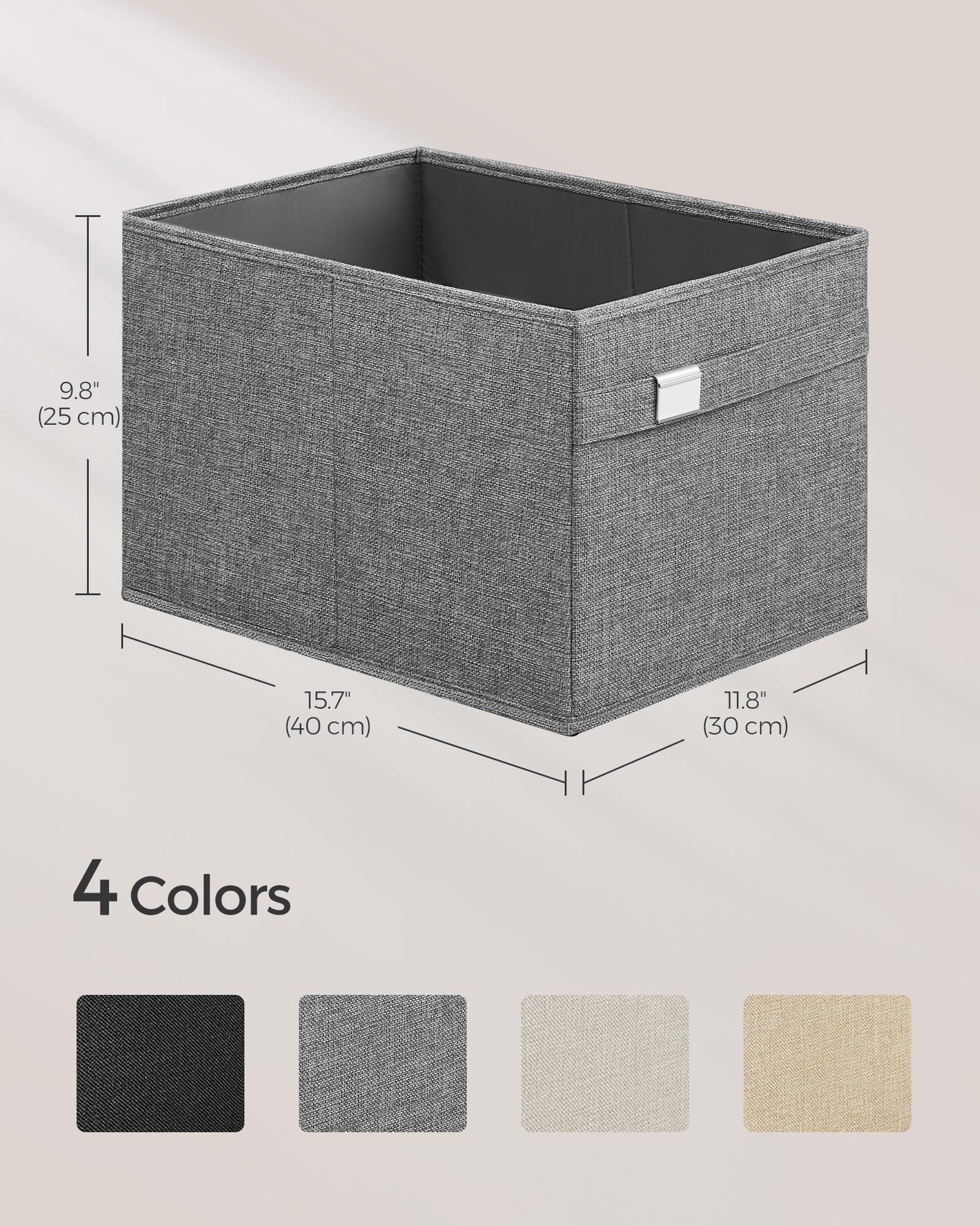 SONGMICS Storage Baskets, Set of 4 Extra Large Storage Bins for Organizing, 30L, 15.7 x 11.8 x 9.8 Inches, Fabric Storage Cubes for Shelves, Easy to Clean, Foldable, 2 Handles, Dove Gray UROB240G04