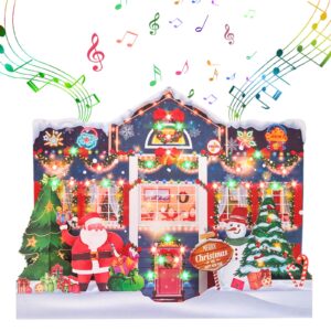 mzd8391 3d pop up christmas cards with music & lights, animated christmas gift card, playing 3 christmas songs with 3 matching lights blinking modes (envelope included)