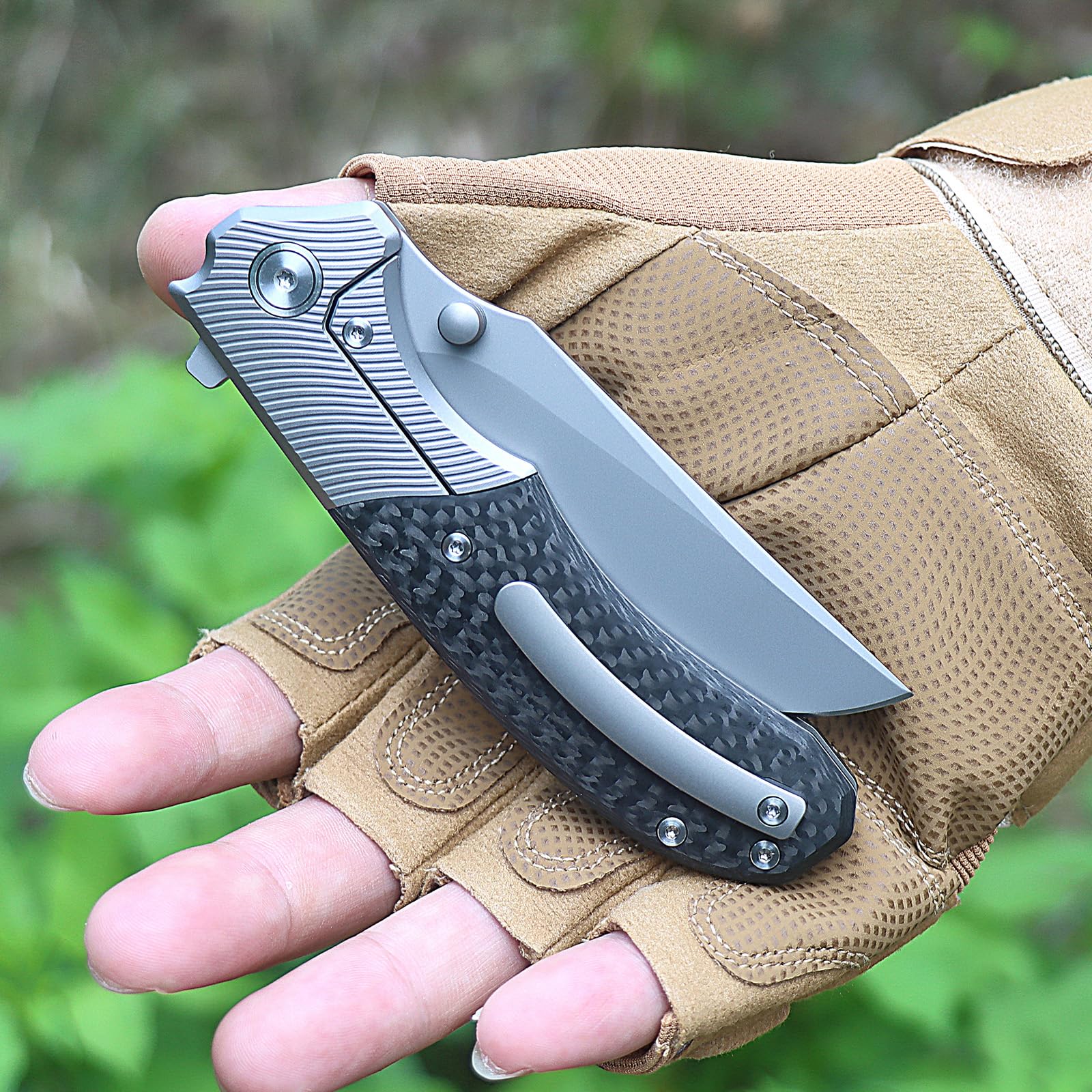 Miguron Knives M Centurion Flipper Folding Knife 3.5" S90V Blade Titanium And Black Carbon Fiber Handle Camping Hiking Pocket Knife MGR-609CBK