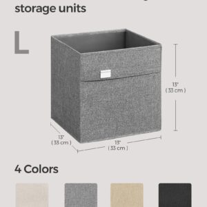 SONGMICS Storage Cubes, Set of 4 Cube Storage Bins, 13 x 13 x 13 Inches, 2 Handles, Oxford Fabric and Linen-Look Fabric, Easy to Clean, Foldable, Metal Label Holders, Dove Gray UROB233G04