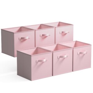 granny says cube storage bins, 11 inch storage cube organizer, collapsible fabric storage cubes with handle, closet baskets for organization, shelf basket for shelves, pink, 6-pack