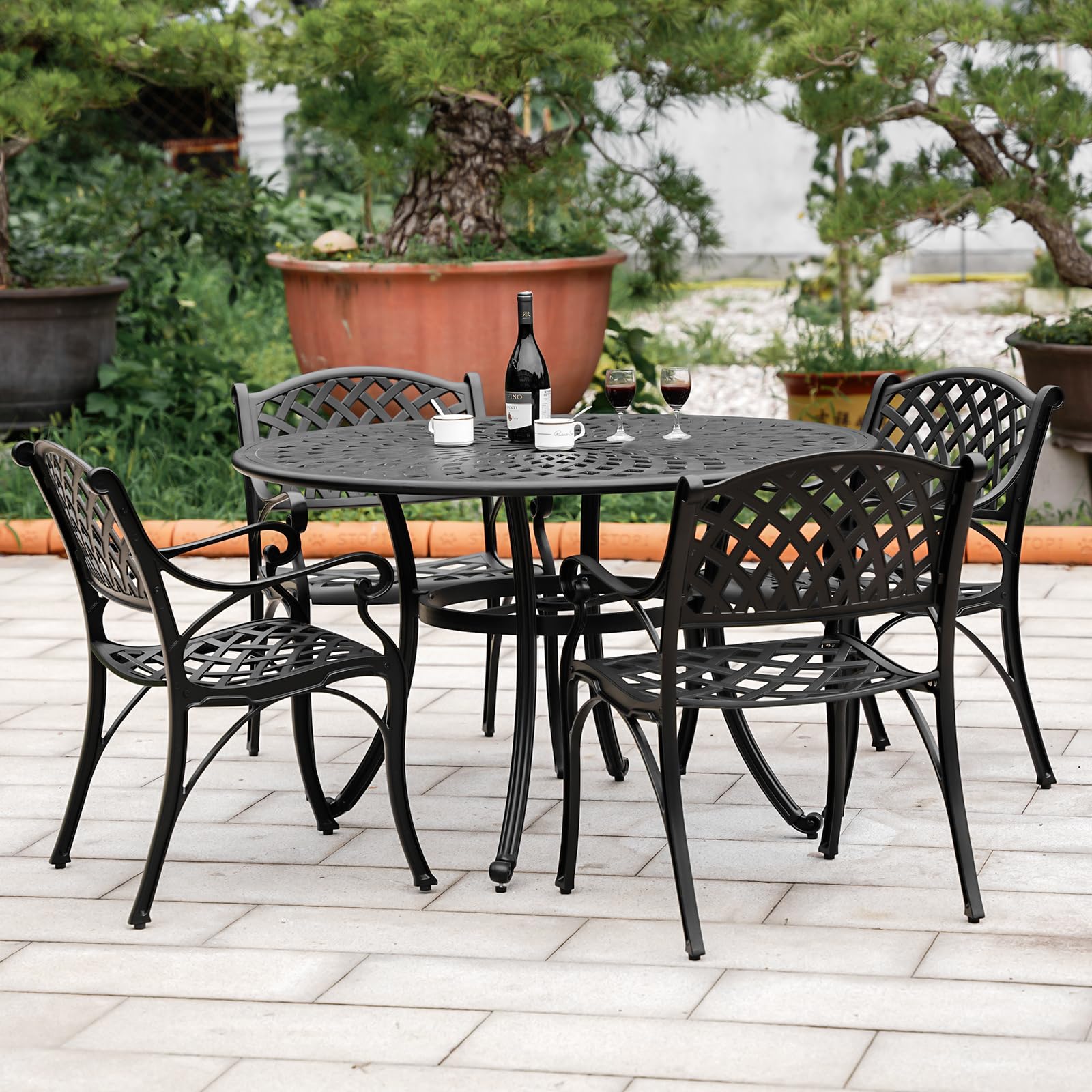 PATIO-IN 4 Pieces Patio Chairs Set of 4 All Weather Outdoor Bistro Chairs with Armrest, Cast Aluminum Metal Dining Chair Set of 4 for Outdoor Furniture Outside Garden Deck 4, Black 1