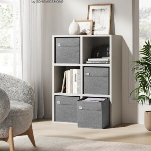 SONGMICS Storage Cubes, Set of 4 Cube Storage Bins, 13 x 13 x 13 Inches, 2 Handles, Oxford Fabric and Linen-Look Fabric, Easy to Clean, Foldable, Metal Label Holders, Dove Gray UROB233G04