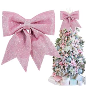 toniful 12x14 inch glitter bow pink shiny christams bow for home party wedding indoor decoration， gift wrapping accessories, christams whreath bow diy handcraft bow