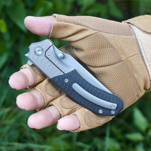 Miguron Knives M Centurion Flipper Folding Knife 3.5" S90V Blade Titanium And Black Carbon Fiber Handle Camping Hiking Pocket Knife MGR-609CBK