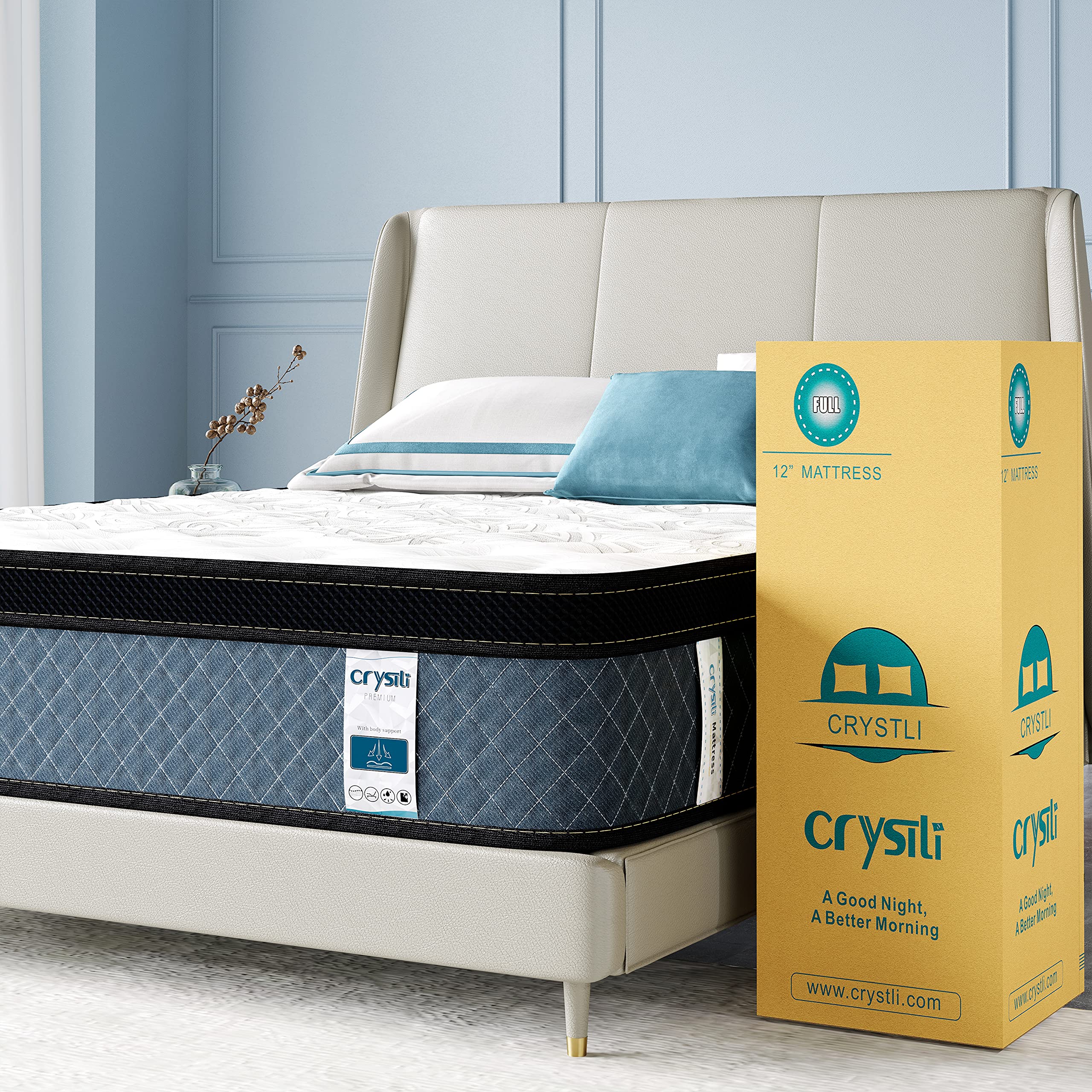 Crystli King Mattress 14 Inch, King Size Mattress in a Box Memory Foam King Mattress Hybrid Design with Pocket Springs Motion Isolation Pressure Relief Supportive King Bed Mattress