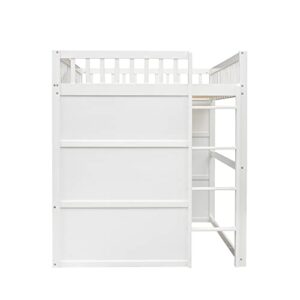 BOVZA Full Size Wood House Loft Bed with Ladder, Kids Playhouse Bed with Window for Girls Boys, White+Gray