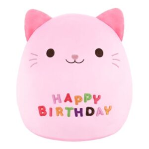 9.8 inch cat plush birthday plush pillow, pink cute cat birthday plush toy, birthday party decoration birthday gift for kids (pink cat)