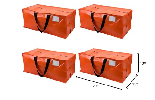 DURASACK Heavy Duty Moving Bag Storage Container Duffle Bag with Zipper, Reinforced Carry Straps and Backpack Straps, Made of Rugged Woven Polypropylene, Pack of 4, Orange