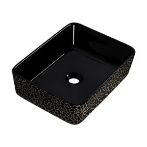 strictly sinks 18 inch rectangular black vessel sink - ceramic countertop bathroom sink – easy to install above counter luxurious bathroom vessel sink (18-3/4″ w x 14-3/8″ l x 5-1/4″ h)