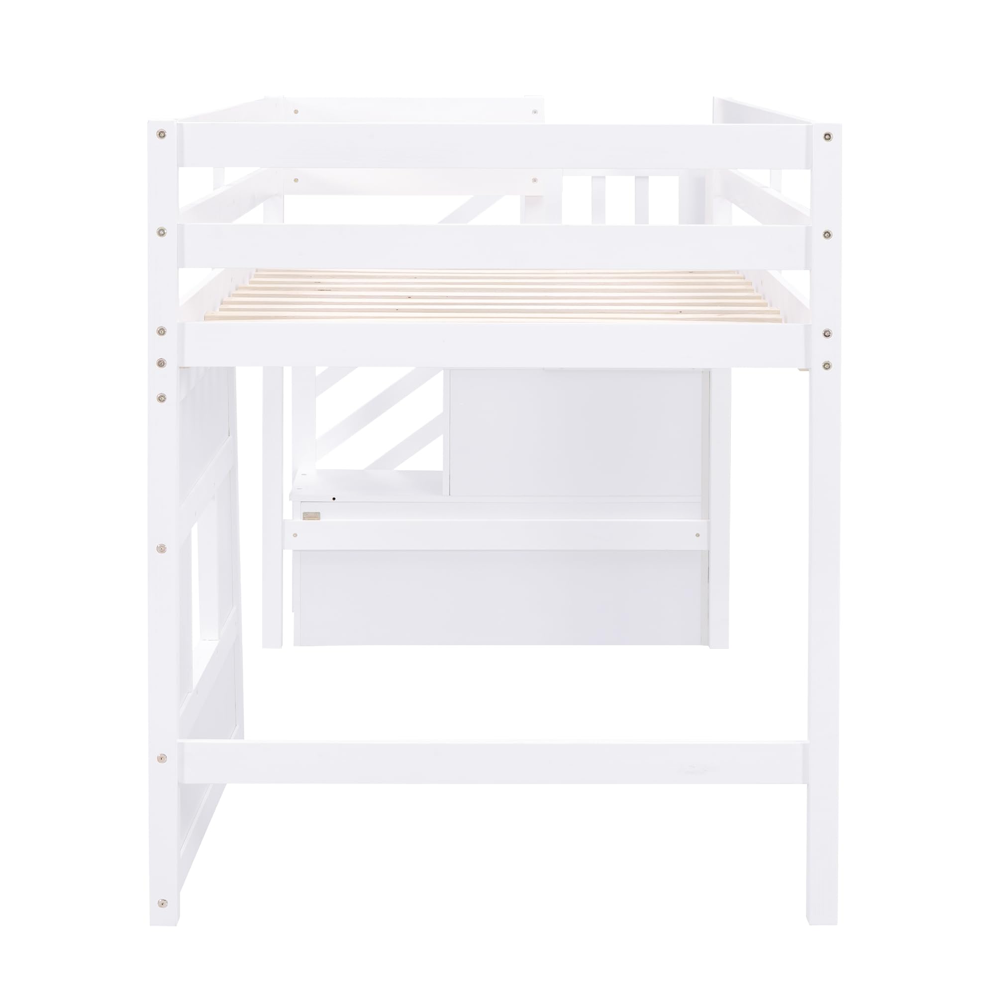 Harper & Bright Designs Low Loft Bed with Stairs, Twin Bed Frame for Kids with Storage, White