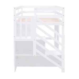 Harper & Bright Designs Low Loft Bed with Stairs, Twin Bed Frame for Kids with Storage, White