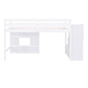 Harper & Bright Designs Low Loft Bed with Stairs, Twin Bed Frame for Kids with Storage, White