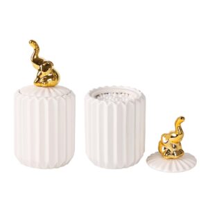 tonxus qtip holder dispenser with lids,white ceramic cute apothecary jar containers cotton ball holder for vanity makeup organizer bathroom canister storage farmhouse decor,2 pack