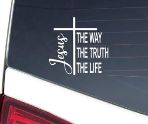 thistle brook cottage jesus the way the truth the life christian car decal sticker cross back window transfer 5h x 5w white 102