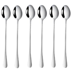 long handle spoons,7.6-inch ice tea spoon, coffee stirrers,ice cream spoon, axiaolu premium stainless steel coffee spoons, cocktail stirring spoons, set of 6 (6 pieces silver)