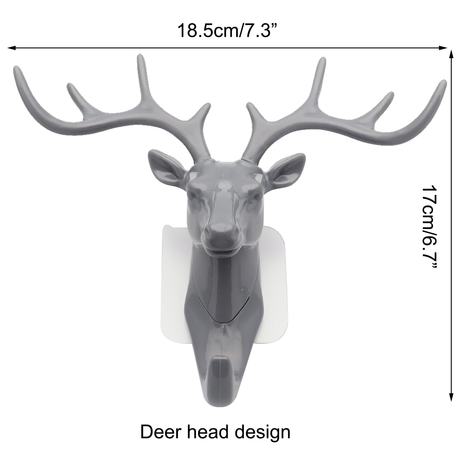 Cangder 3Pcs Deer Wall Hooks Antlers Plastic Wall Hooks/Hanger, Grey Animal Key Hat Holder Hanging for Home Wall Decoration