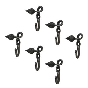 Living Ideas Hand Forged Metal Leaf Hook Set of 6 Pcs Wrought Iron Handmade Rustic Hook for Plant & Mug Blacksmith Farmhouse Decor Coat Hook Rack Antique Finish Heavy Duty Kitchen Towel Hooks