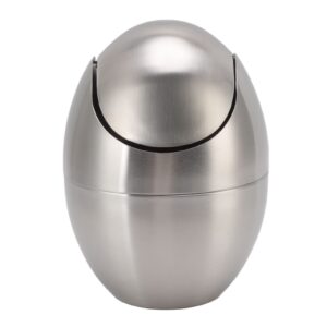 mini trash can, egg-shaped stainless steel countertop garbage bin, mini desk can with swing lid for office desk, coffee table, vanity tabletop, bedroom