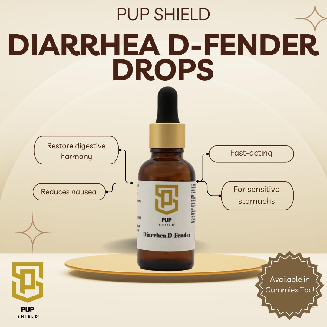 Pup Shield Digestive Support D-Fender Drops Supplement Fast Digestion Vitality | Natural Probiotic Gut Support Soothes Stomach Supports Regularity Real-Pumpkin Flavor Liquid Digestive Aid for Dogs