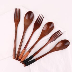 Cutlery 3PCS Fork Chopsticks Spoon Set Portable Tableware Chinese Wooden Utensils Sets Dinner Sets Long Handle Utensils With Fork Spoon Chopsticks