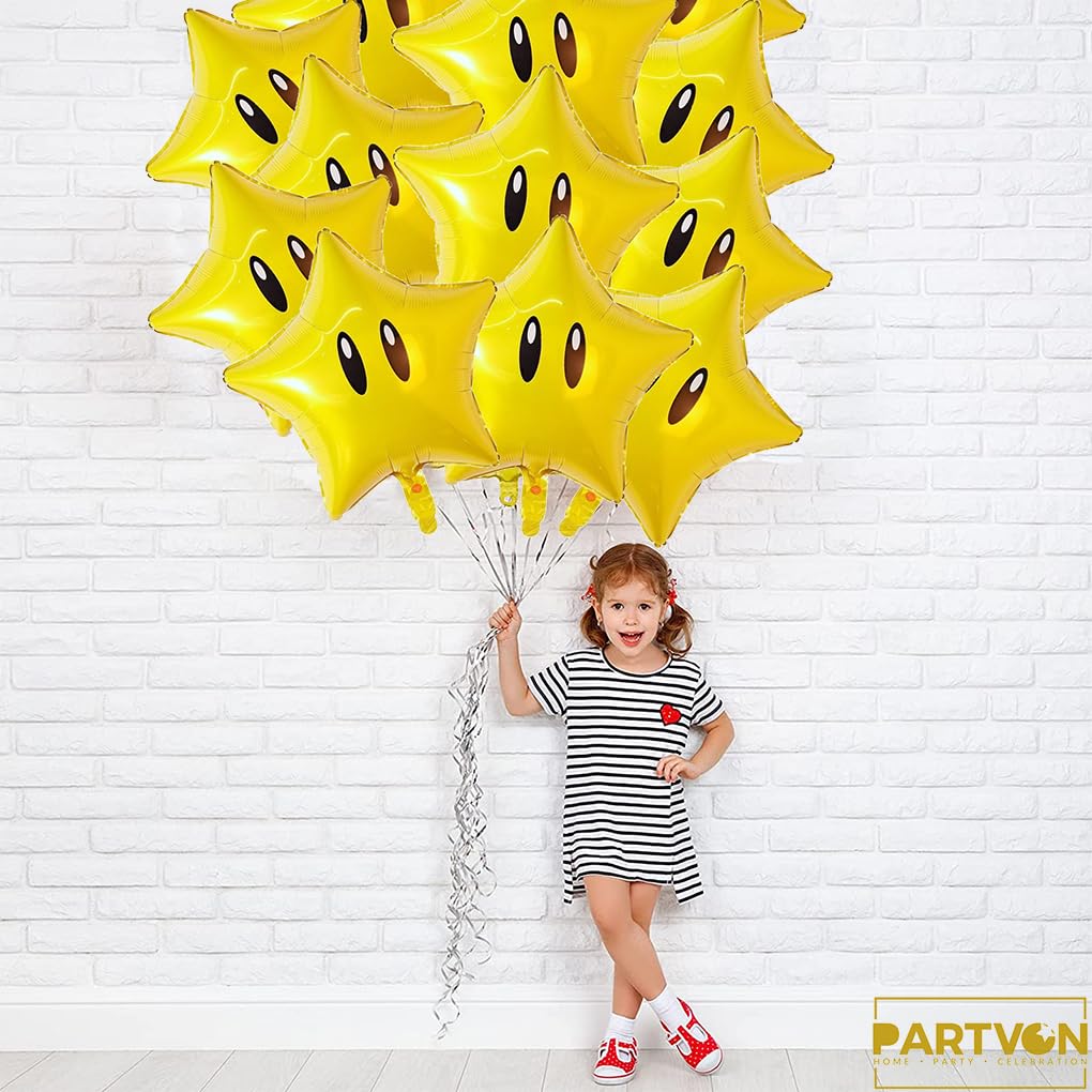 12 Pieces Foil Star Balloons, 18 inches Video Game Star Balloons for Video Game Theme Party Decorations Baby Shower, Birthday Party Decorations