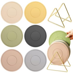 h&w 6pcs thickened pot holders, silicone trivets, non-slip heat resistant pads, with 1 gold triangle holder, for kitchen hot pots and pans(6 colors)