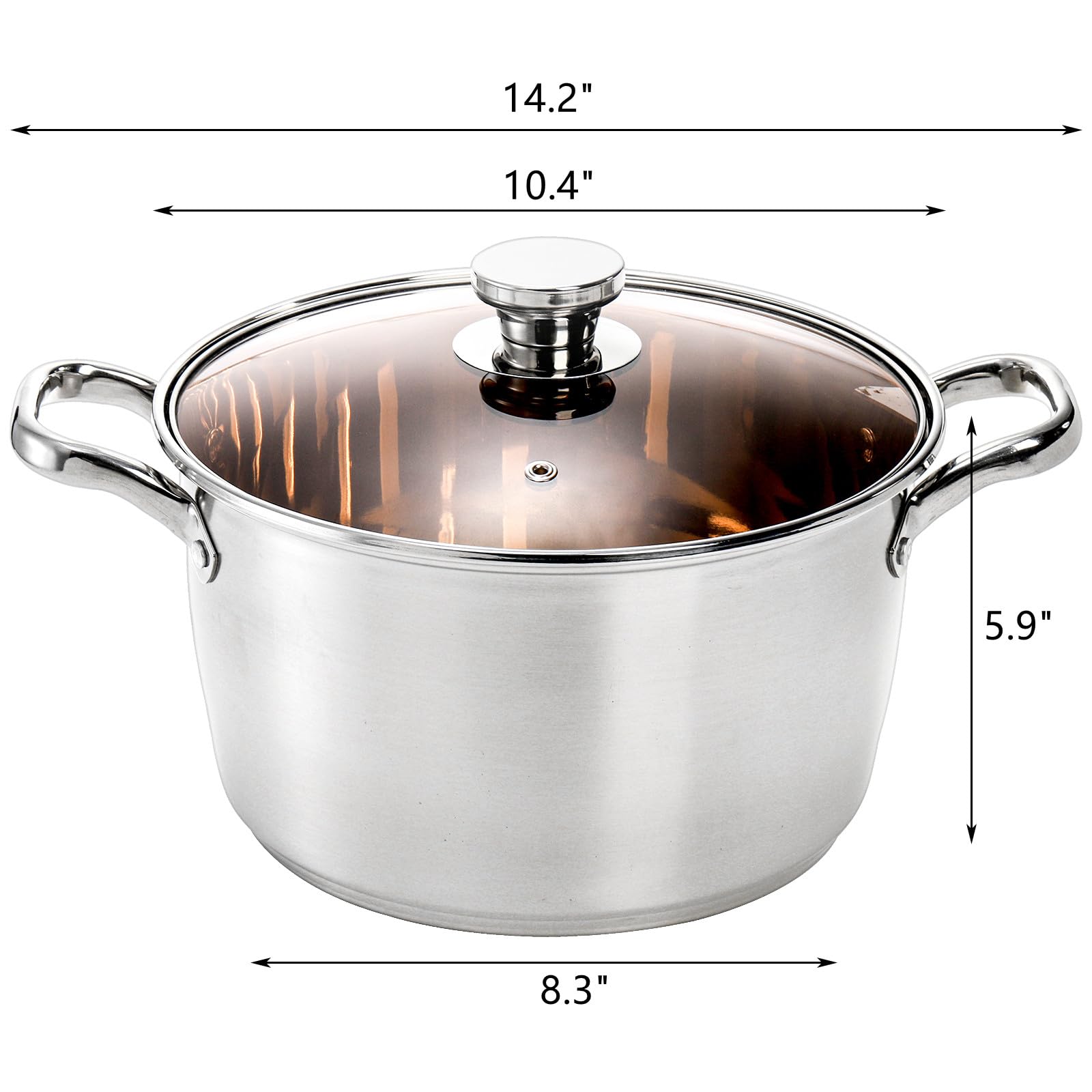 ZEAYEA 6 Quart Stainless Steel Stockpot, Cooking Pot with Glass Lid, Soup Pasta Pot with Double Heatproof Handles for Stew, Sauce and Reheat Food, Dishwasher Safe