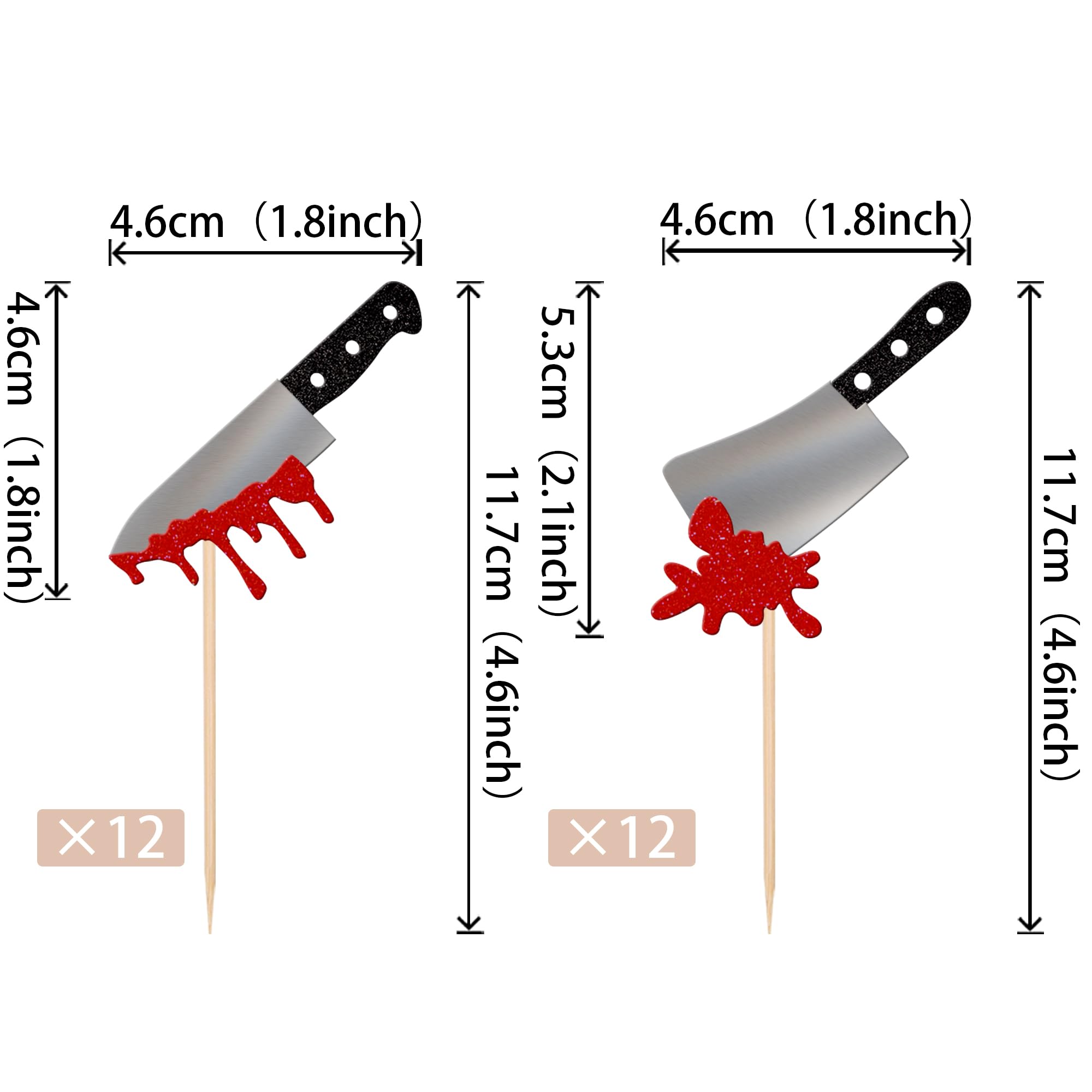 24 PCS Halloween Cupcake Toppers Glitter Horror Blood Knife Cupcake Picks Have a Killer Birthday Cake Decorations for Halloween Blood Knife Theme Birthday Party Supplies