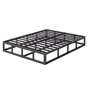 bednowitz king bed frame low to ground, 7 inch high profile metal box spring with fabric cover set, heavy duty noise-free mattress foundation, easy assembly