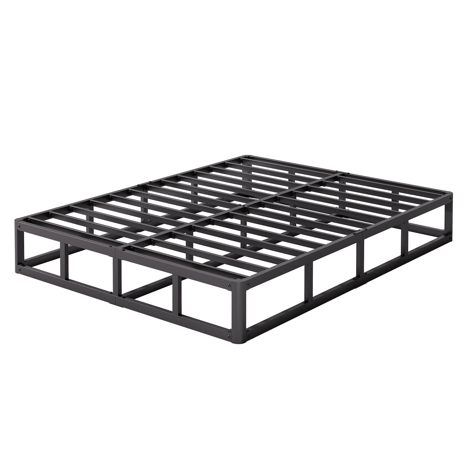 Bednowitz King Bed Frame Low to Ground, 7 Inch High Profile Metal Box Spring with Fabric Cover Set, Heavy Duty Noise-Free Mattress Foundation, Easy Assembly