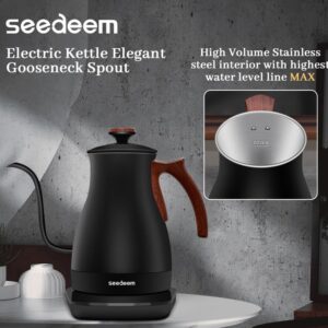 SEEDEEM Gooseneck Electric Kettle Full Touch Screen 1200W Electric Tea & Coffee Kettle with Four Heating Modes Rapid Heating,±1℉ Temperature Control，Keep Warm Mode,3.88oz Electric kettle