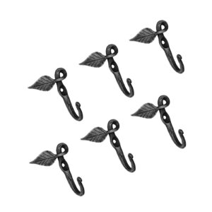 Living Ideas Hand Forged Metal Leaf Hook Set of 6 Pcs Wrought Iron Handmade Rustic Hook for Plant & Mug Blacksmith Farmhouse Decor Coat Hook Rack Antique Finish Heavy Duty Kitchen Towel Hooks